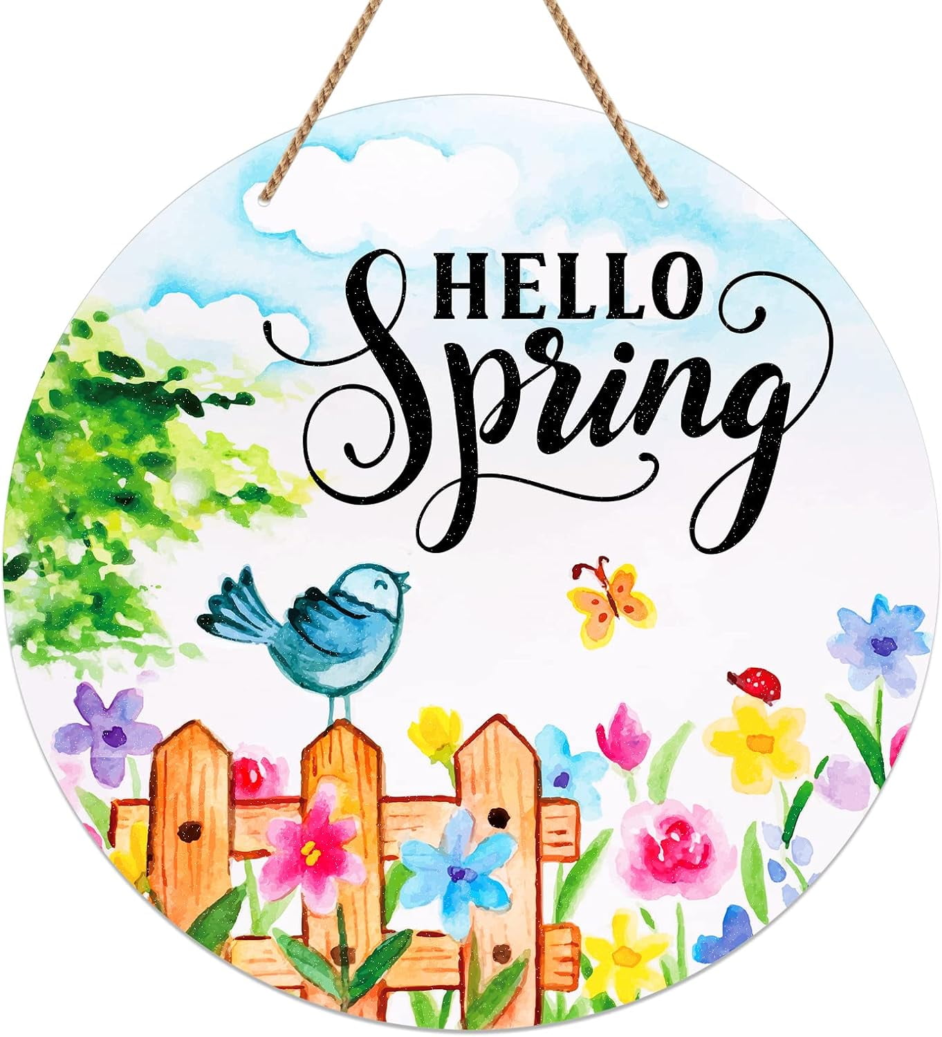 Sign Hello Spring Door Decorations Sign Flowers with Bird Welcome ...
