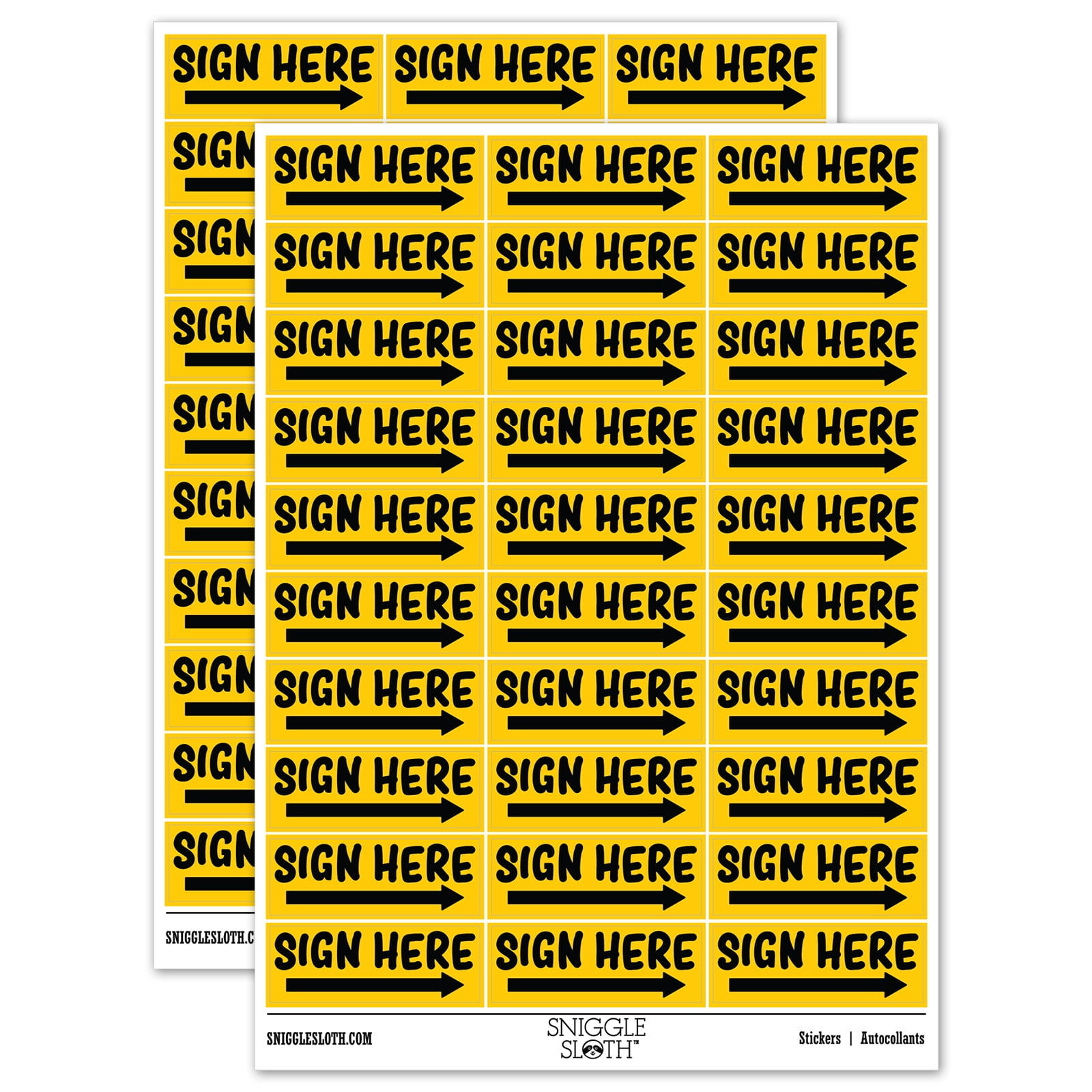 Sign Here Bold Arrow Sticker Set - Yellow - Matte Finish - 1.75" Medium ...