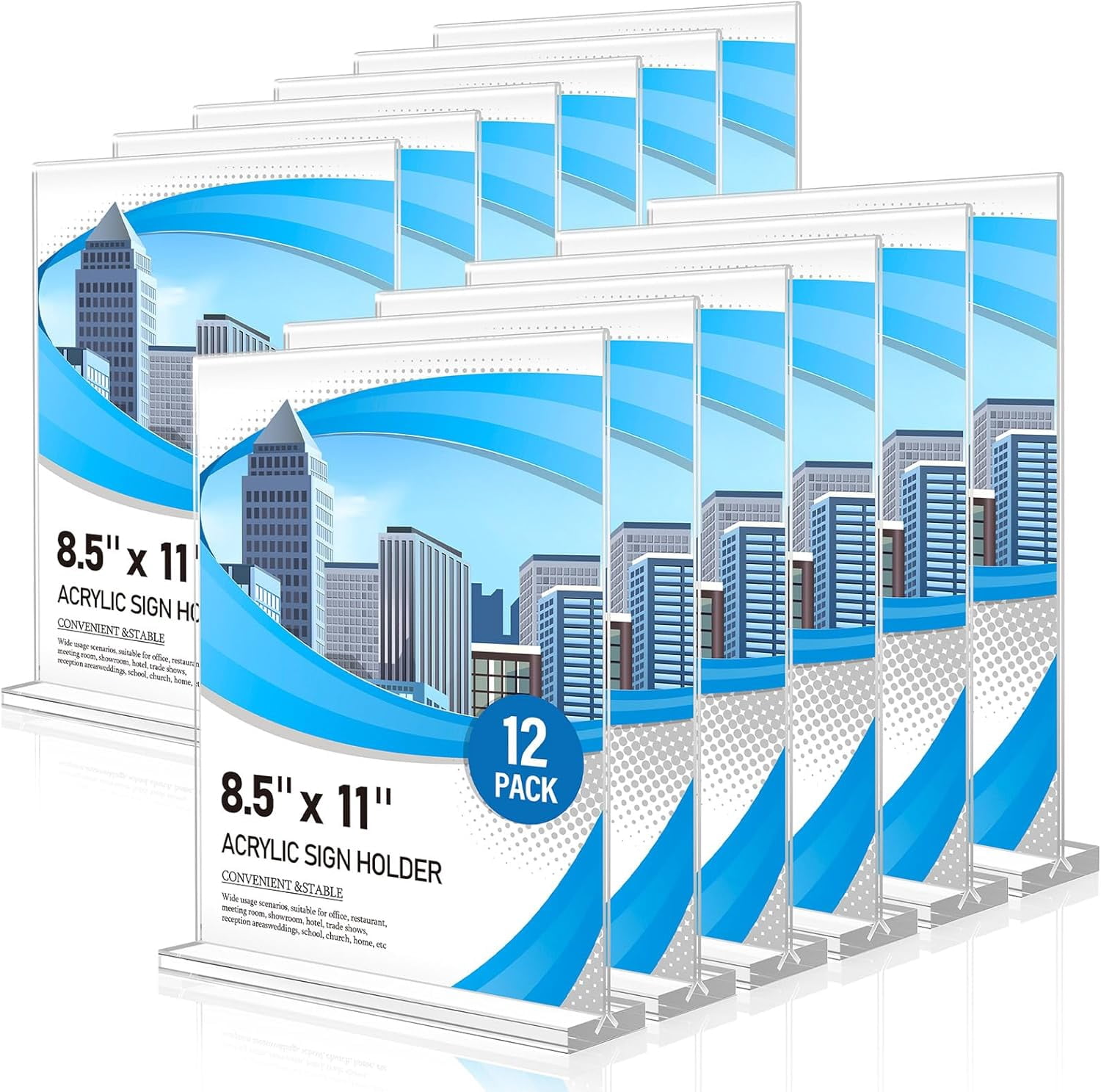Sign Holder 8.5 x 11 12 Pack, Double-Sided Clear Sign Holder Plastic ...