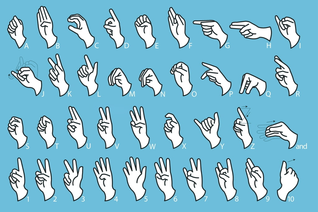 Sign Language Alphabet Communication Blue Educational Chart Cool Wall ...