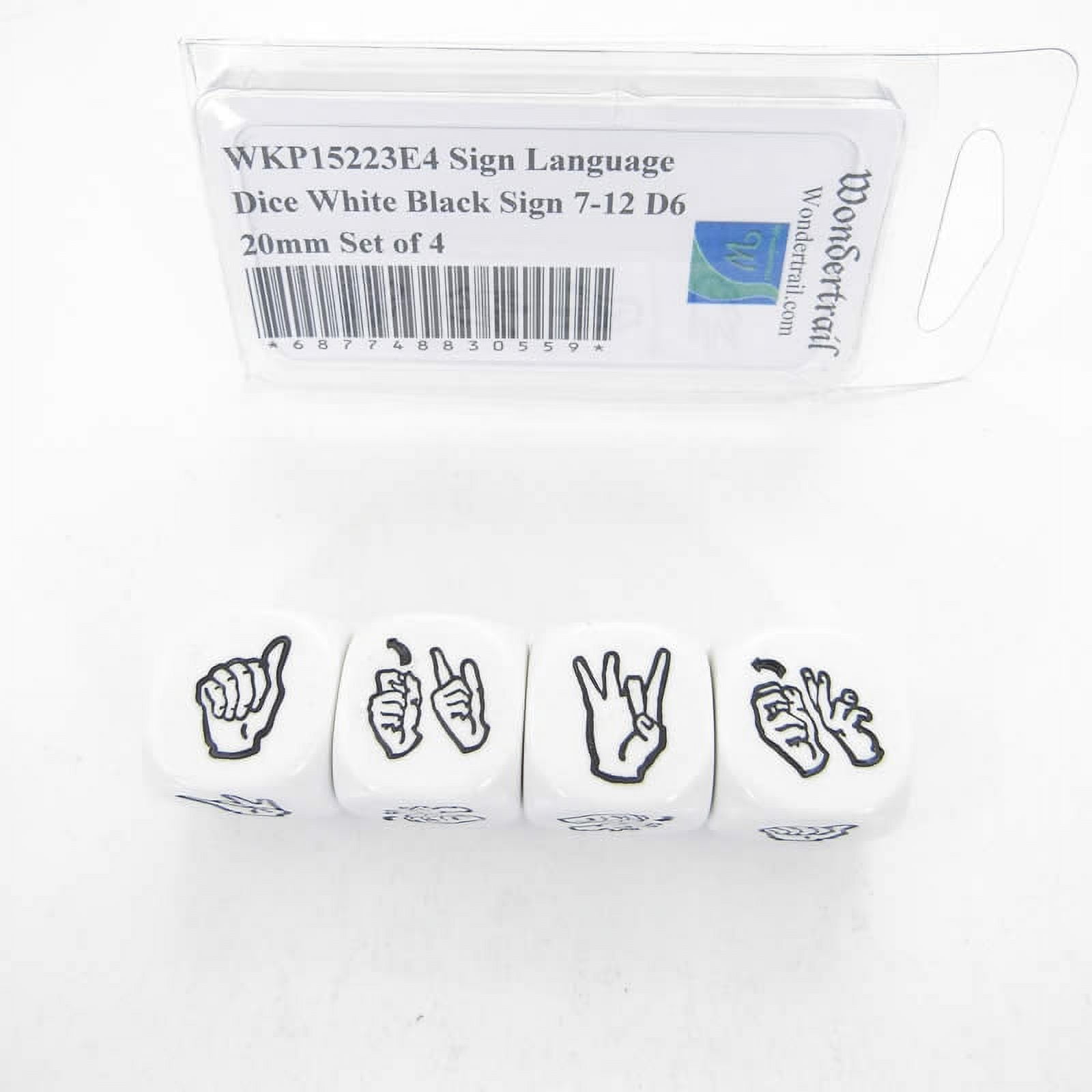 Sign Language Dice White Opaque with Black Sign For 7-12 D6 20mm (25 ...