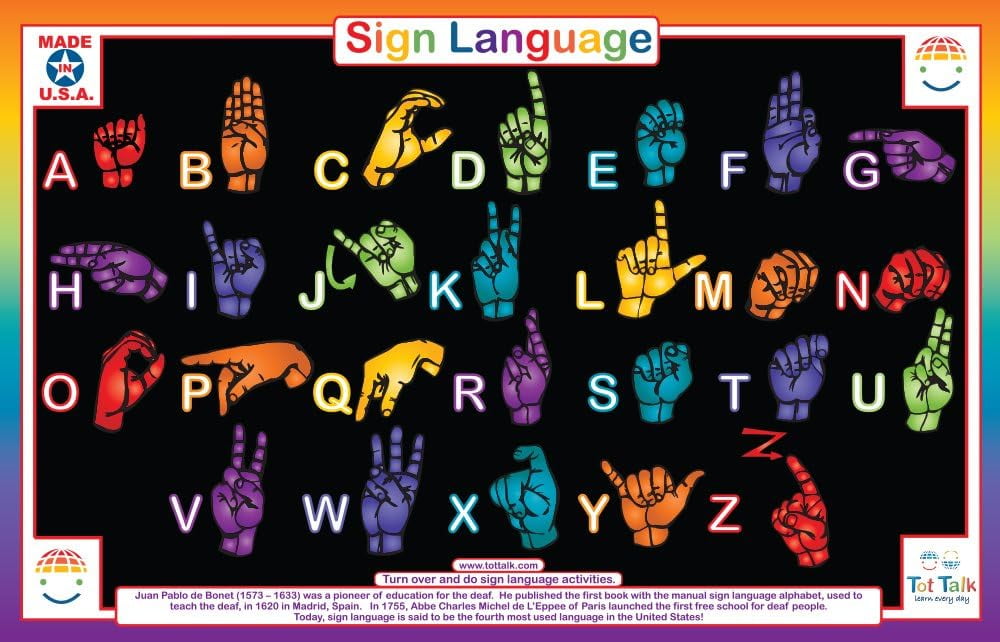 Sign Language Educational Placemat for Kids \u2013 Made in USA \u2013 ...