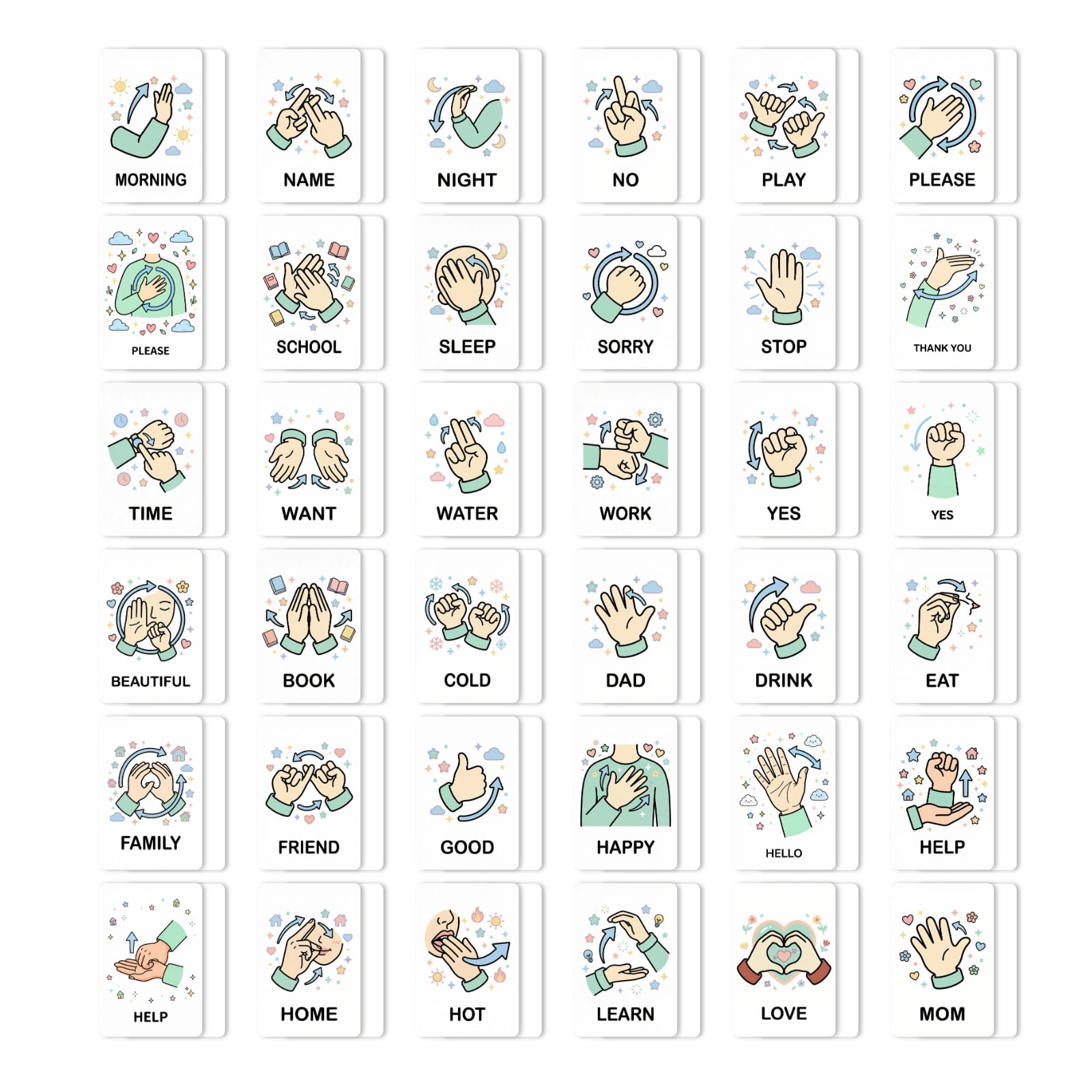 Sign Language Flash Cards for Beginners, 36 Cards ASL Learning ...