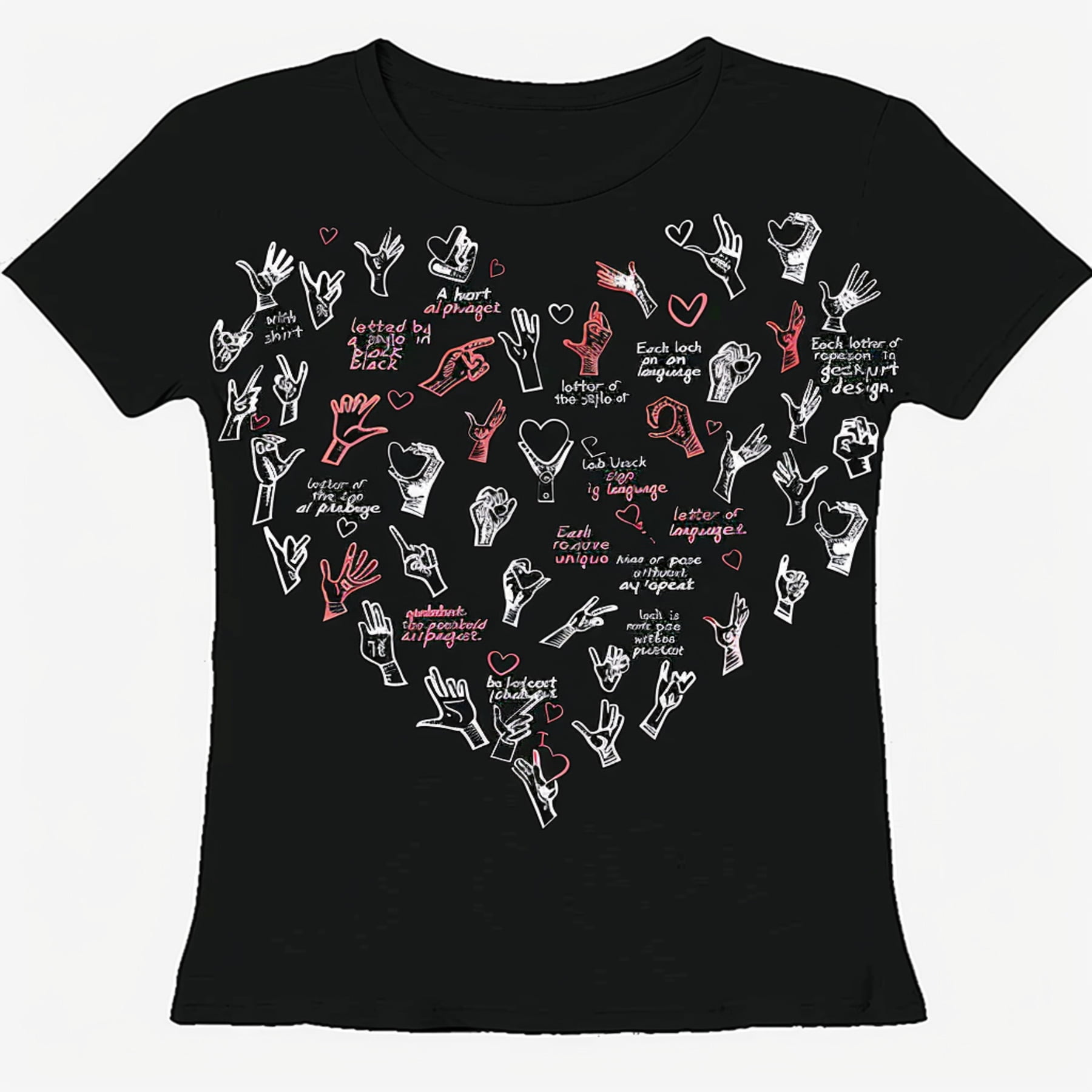 Sign Language Heart Alphabet Black TShirt Unique Hand Gestures Design ...