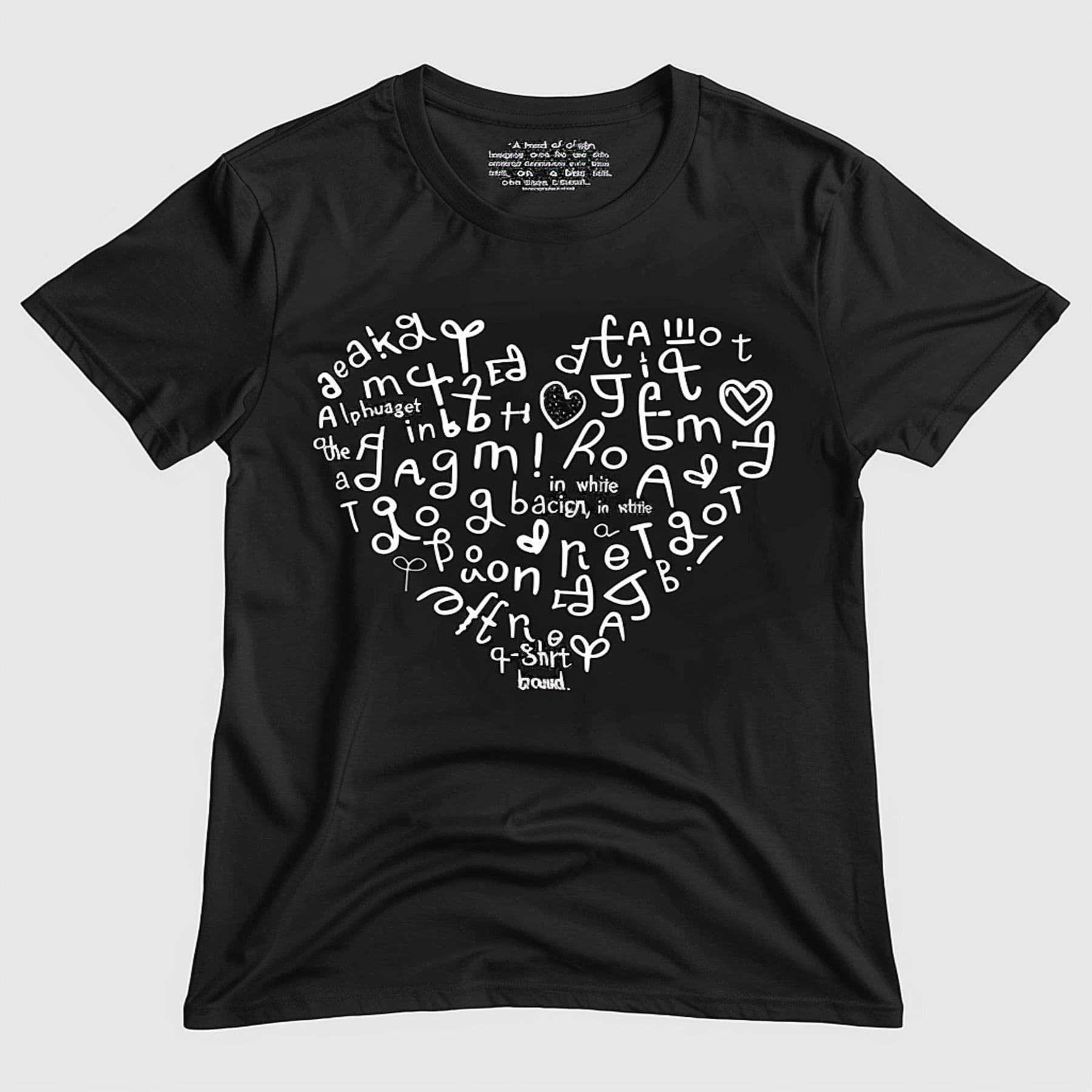 Sign Language Heart Alphabet Black TShirt White Ink Design ASL Hand ...