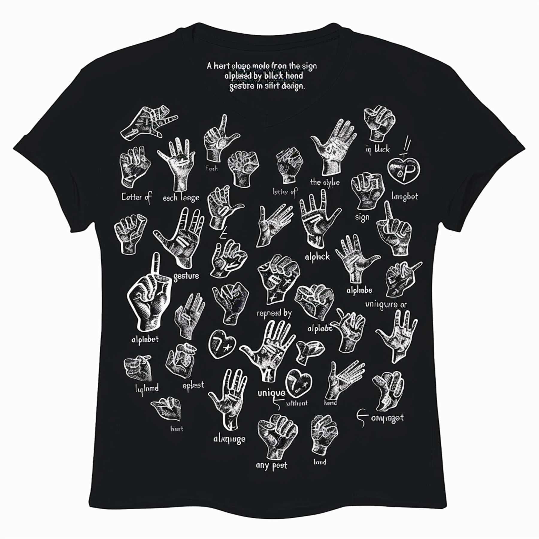 Sign Language Heart Hand Gestures Black Tshirt