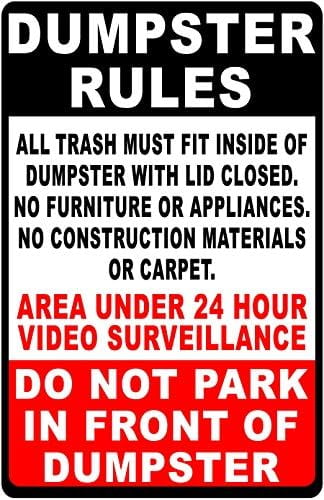 Sign Metal Sign Dumpster Rules Trash Disposal Rules. Under Surveillance ...