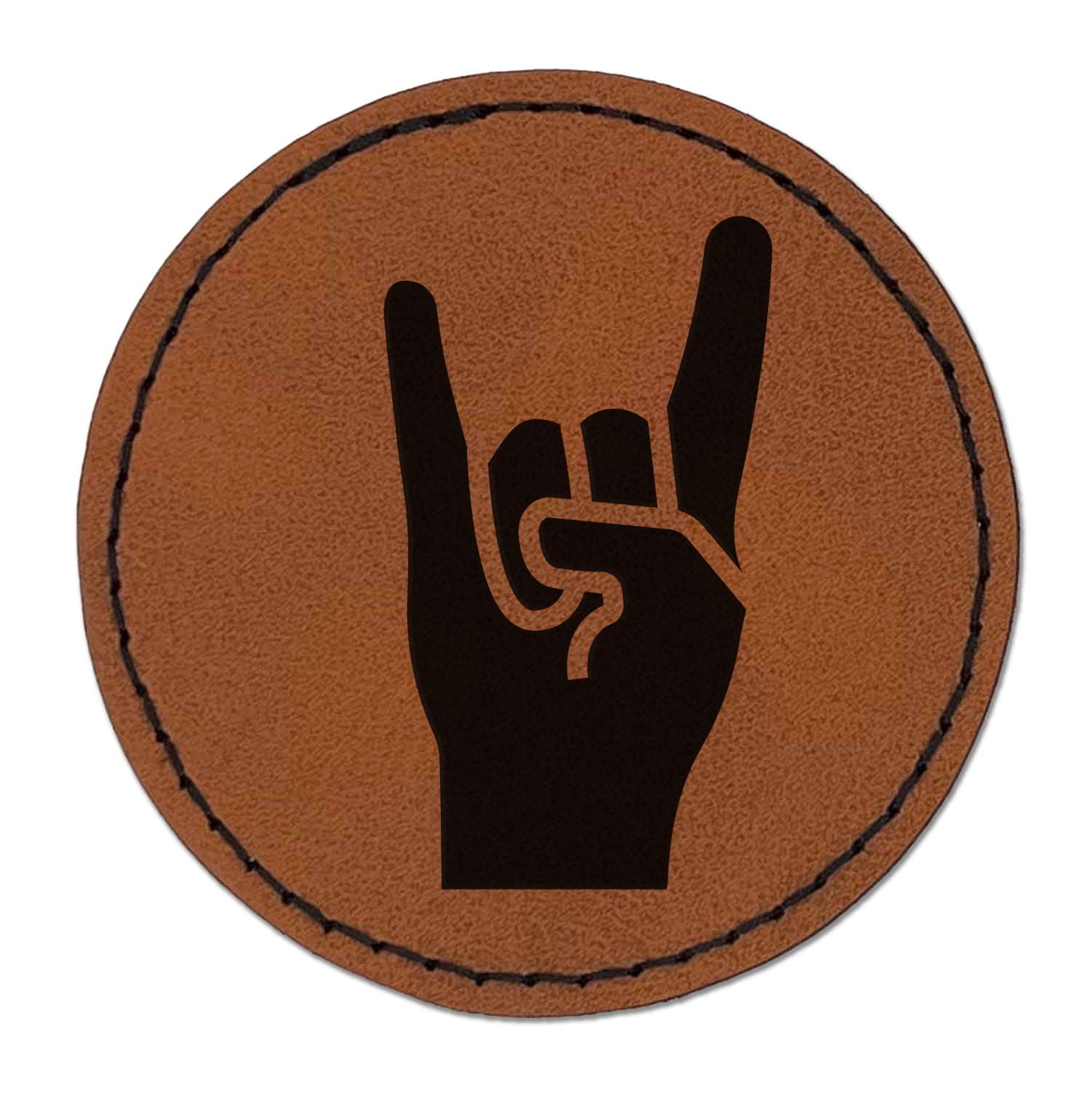 Sign of the Horns Rock and Roll Hand Gesture 2.5" Faux Leather Round ...