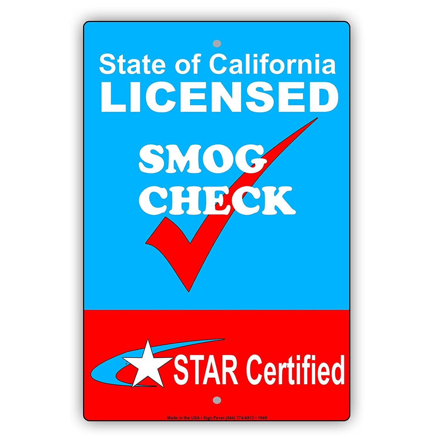 Star Certified California Smog Check Sign, 8"x12" Metal Plate, Health ...