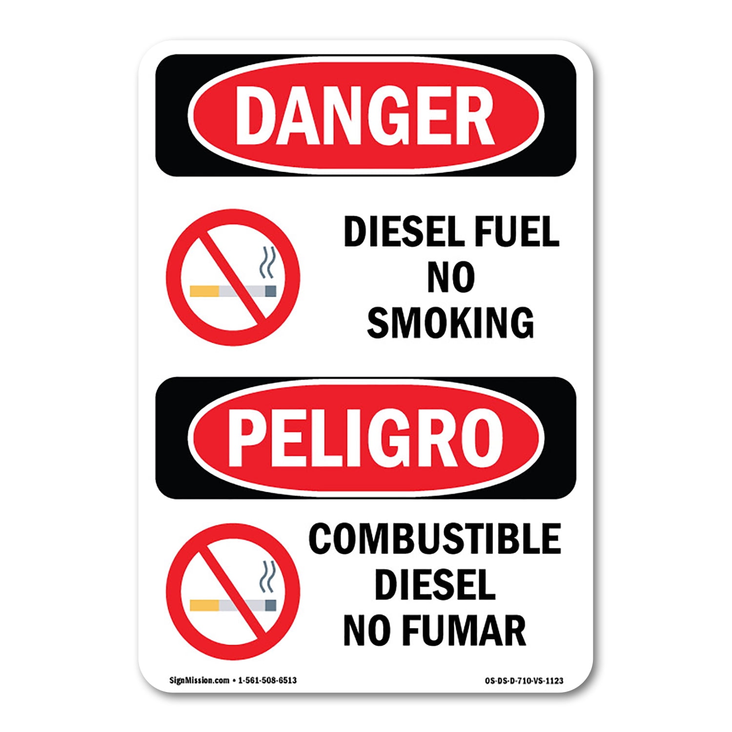 OSHA Danger Sign - Diesel Fuel No Smoking Bilingual | Aluminum Sign ...