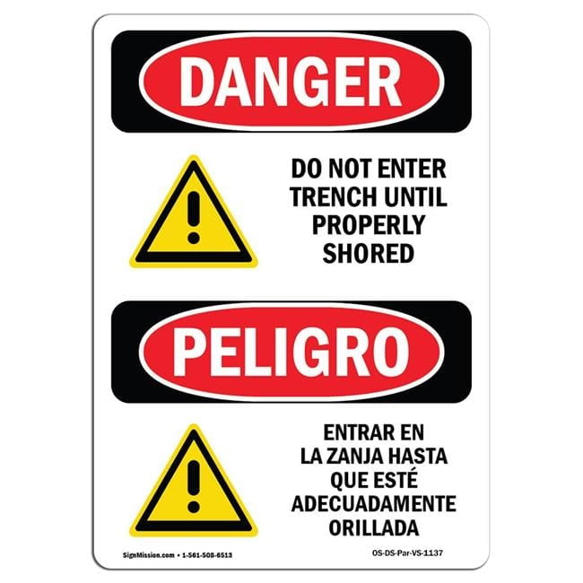 OSHA Danger Sign - Do Not Enter Trench Until Shored Bilingual ...