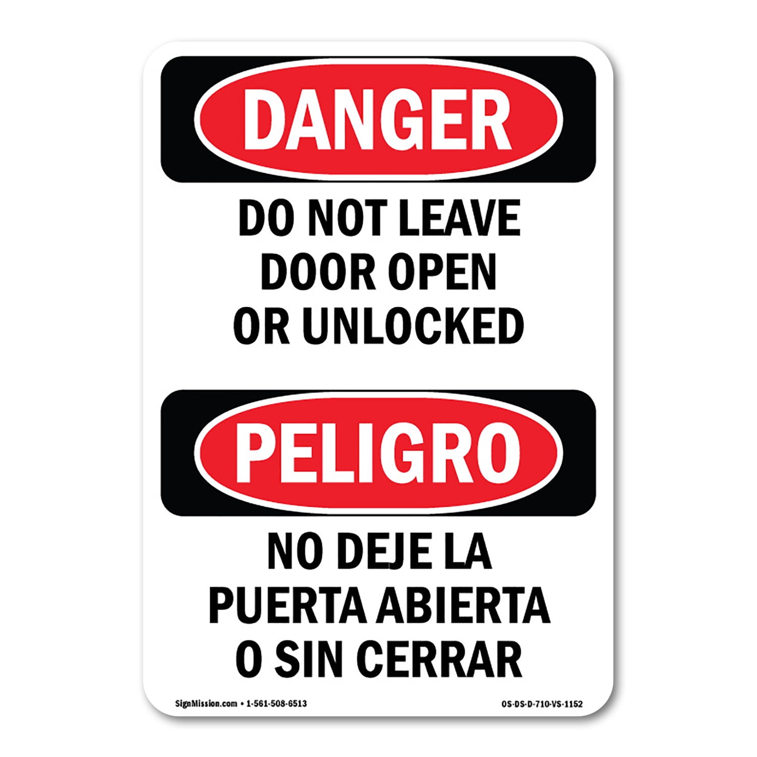 OSHA Danger Sign - Do Not Leave Door Open Or Unlocked Bilingual ...