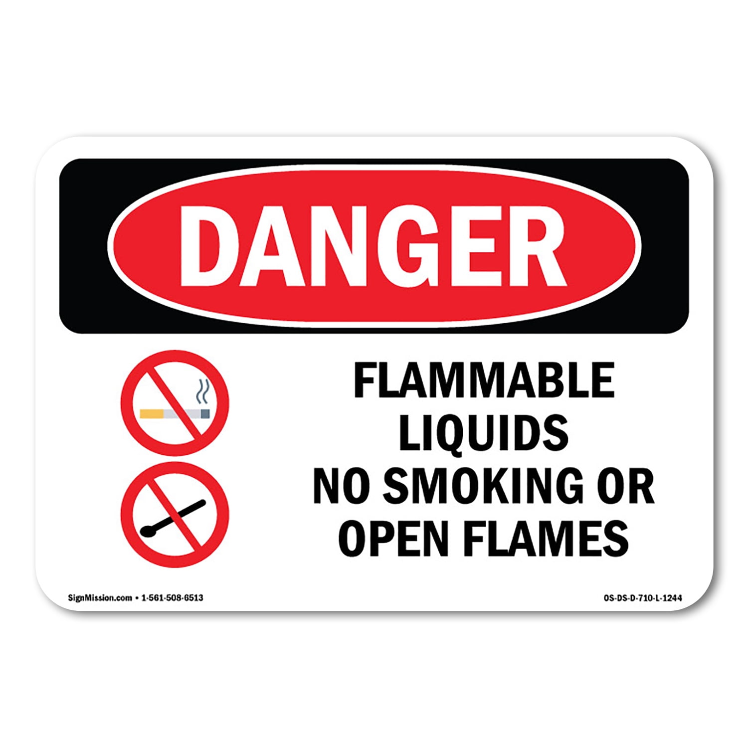 OSHA Danger Sign - Flammable Liquids No Smoking Or Open Flames 14" X 10 ...