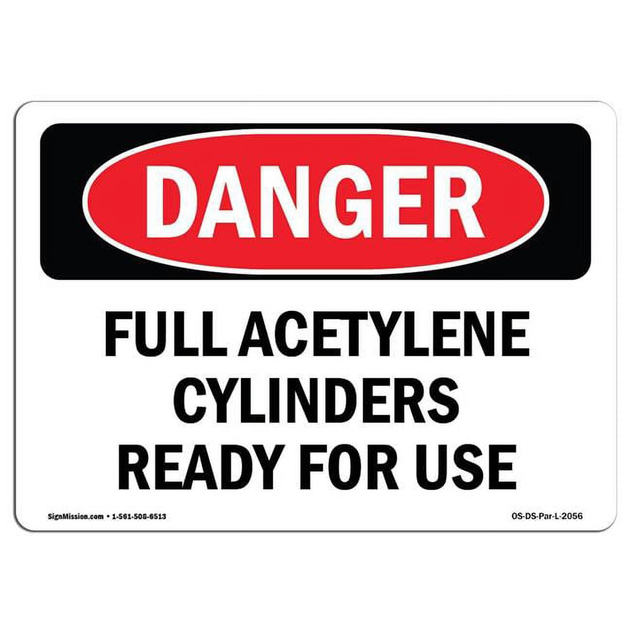 SignMission 10 x 14 in. OSHA Danger Sign - Full Acetylene Cylinders ...