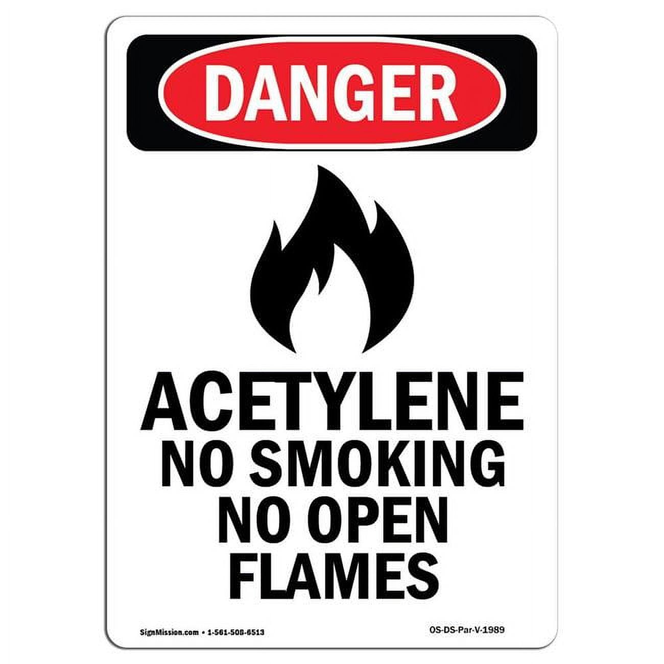 SignMission 10 x 14 in. OSHA Danger Sign - GHS Acetylene No Smoking ...