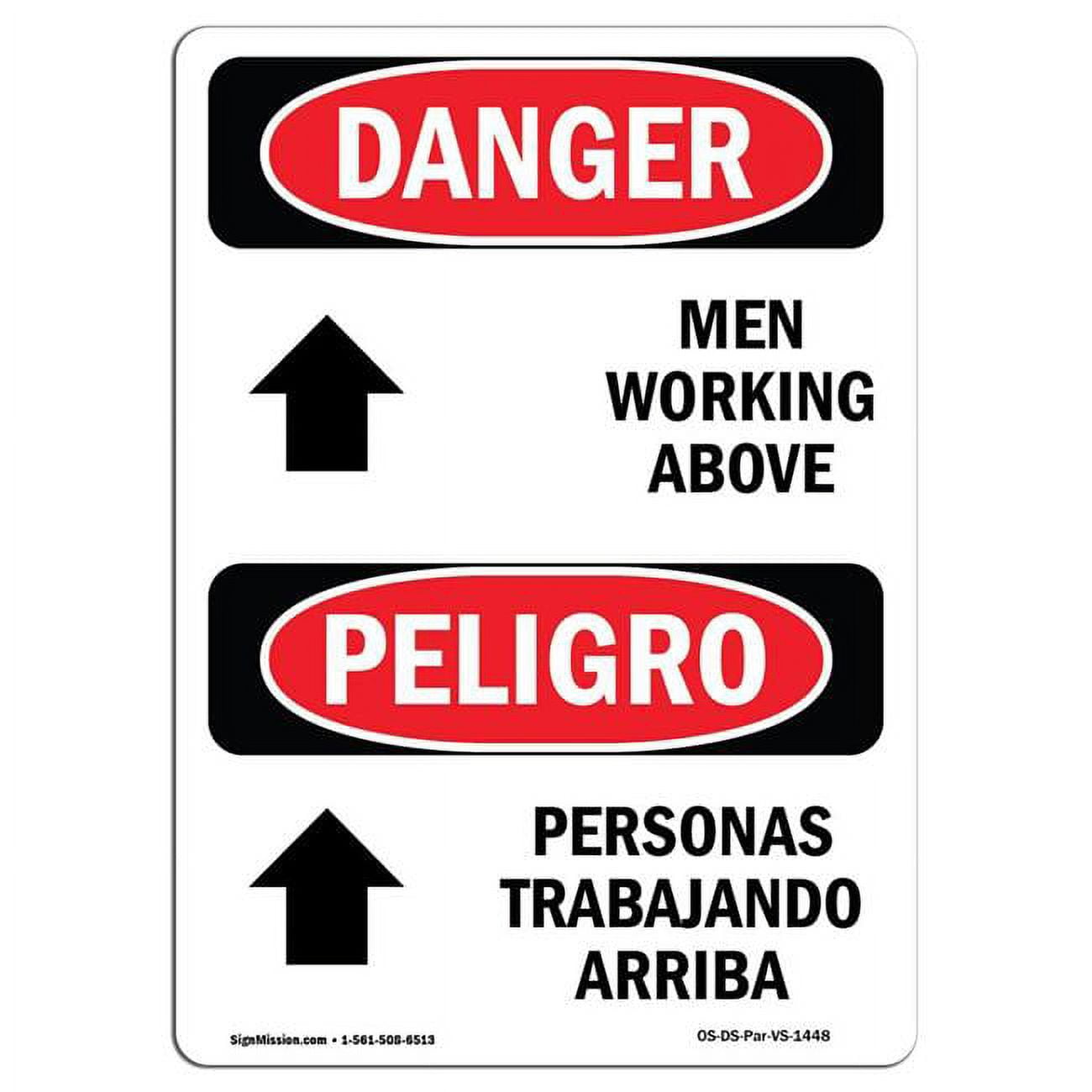 SignMission 10 x 14 in. OSHA Danger Sign - Men Working Above Bilingual ...
