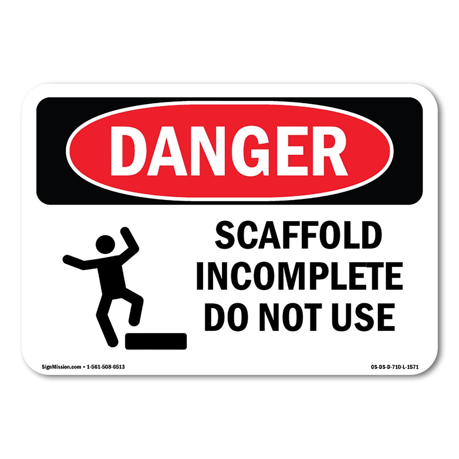 SignMission OS-DS-A-1014-L-1571 10 x 14 in. OSHA Danger Sign - Scaffold ...
