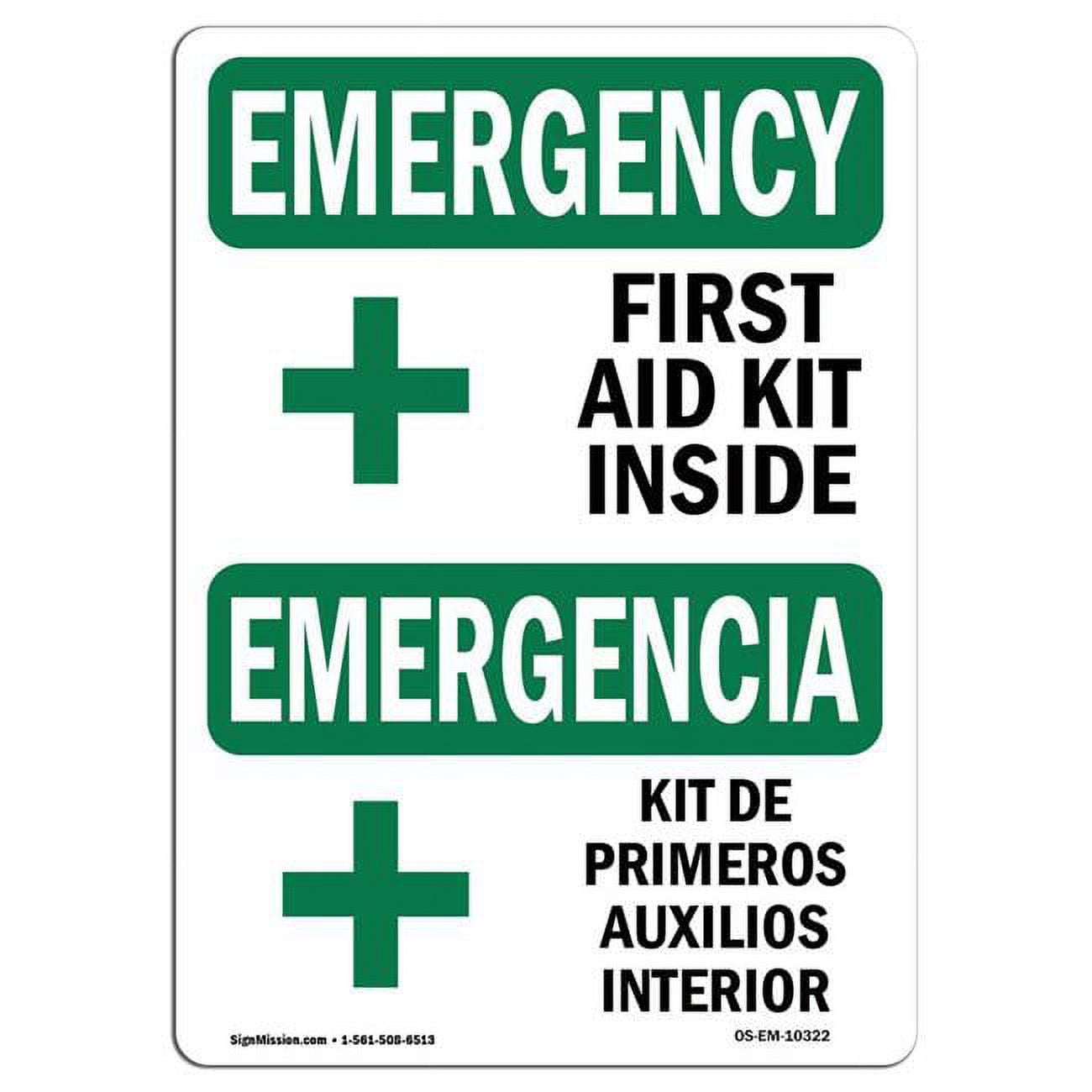 SignMission 10 x 14 in. OSHA Emergency Sign - First Aid Kit Inside ...