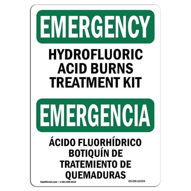SignMission 10 x 14 in. OSHA Emergency Sign - Hydrofluoric Acid Burns ...