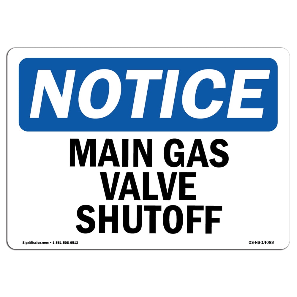 OSHA Notice Sign - Main Gas Valve Shutoff | Aluminum Sign | Protect ...