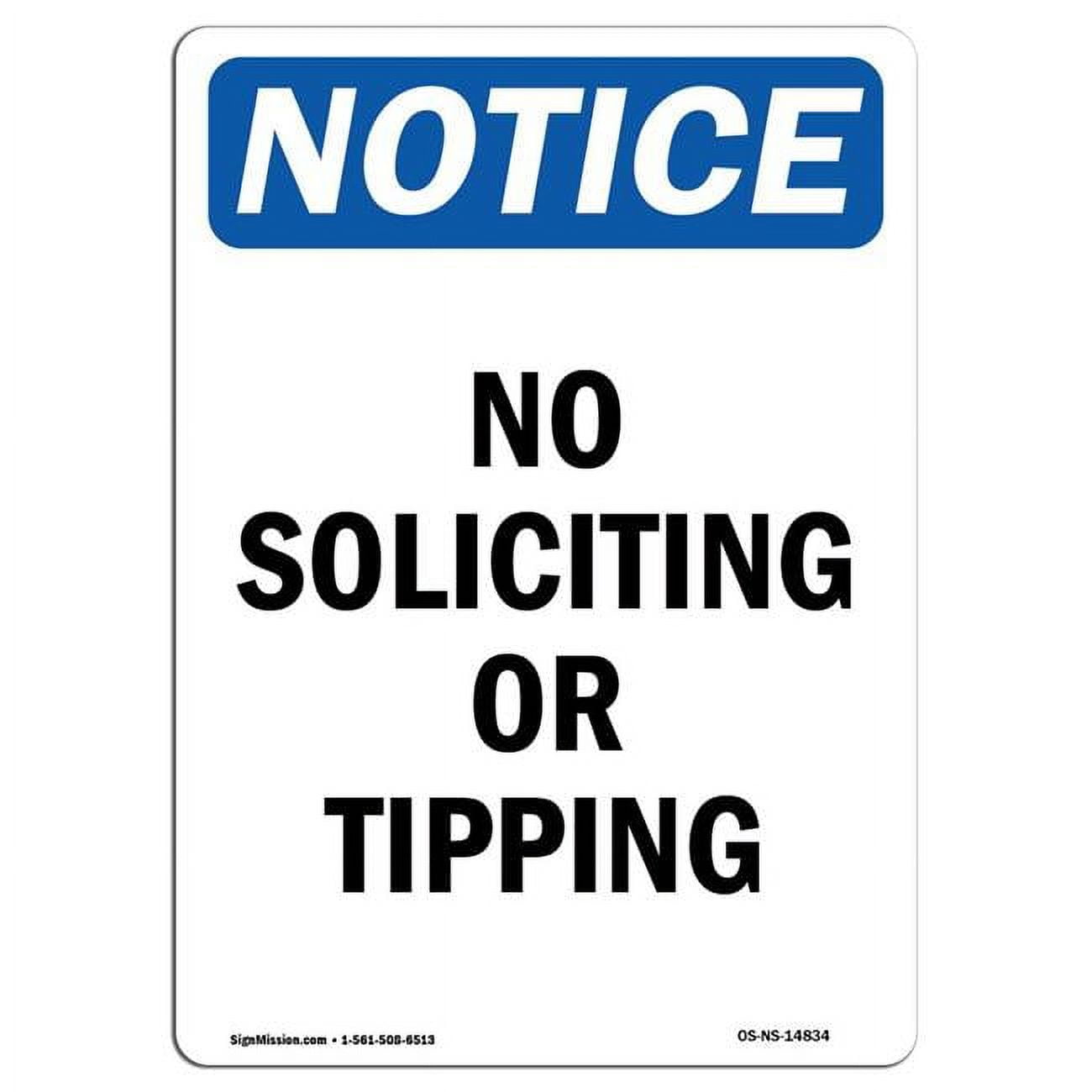 SignMission 10 x 14 in. OSHA Notice Sign - No Soliciting or Tipping ...