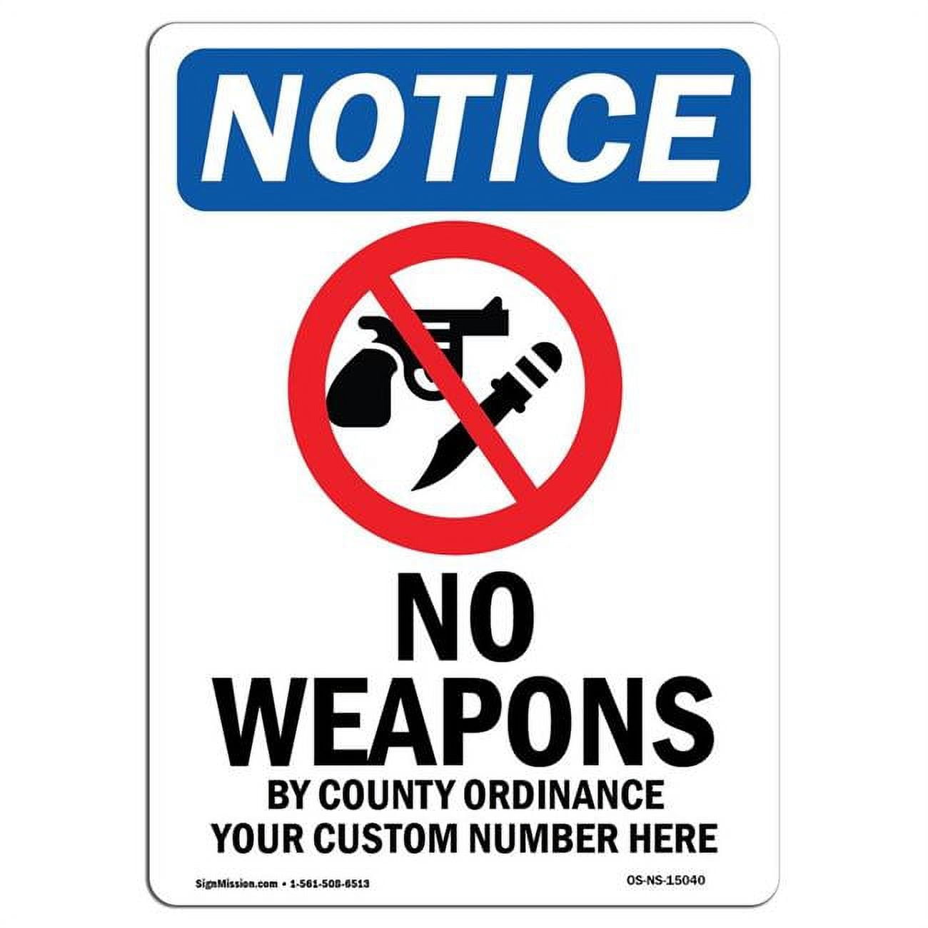 SignMission 10 x 14 in. OSHA Notice Sign - No Weapons by County ...