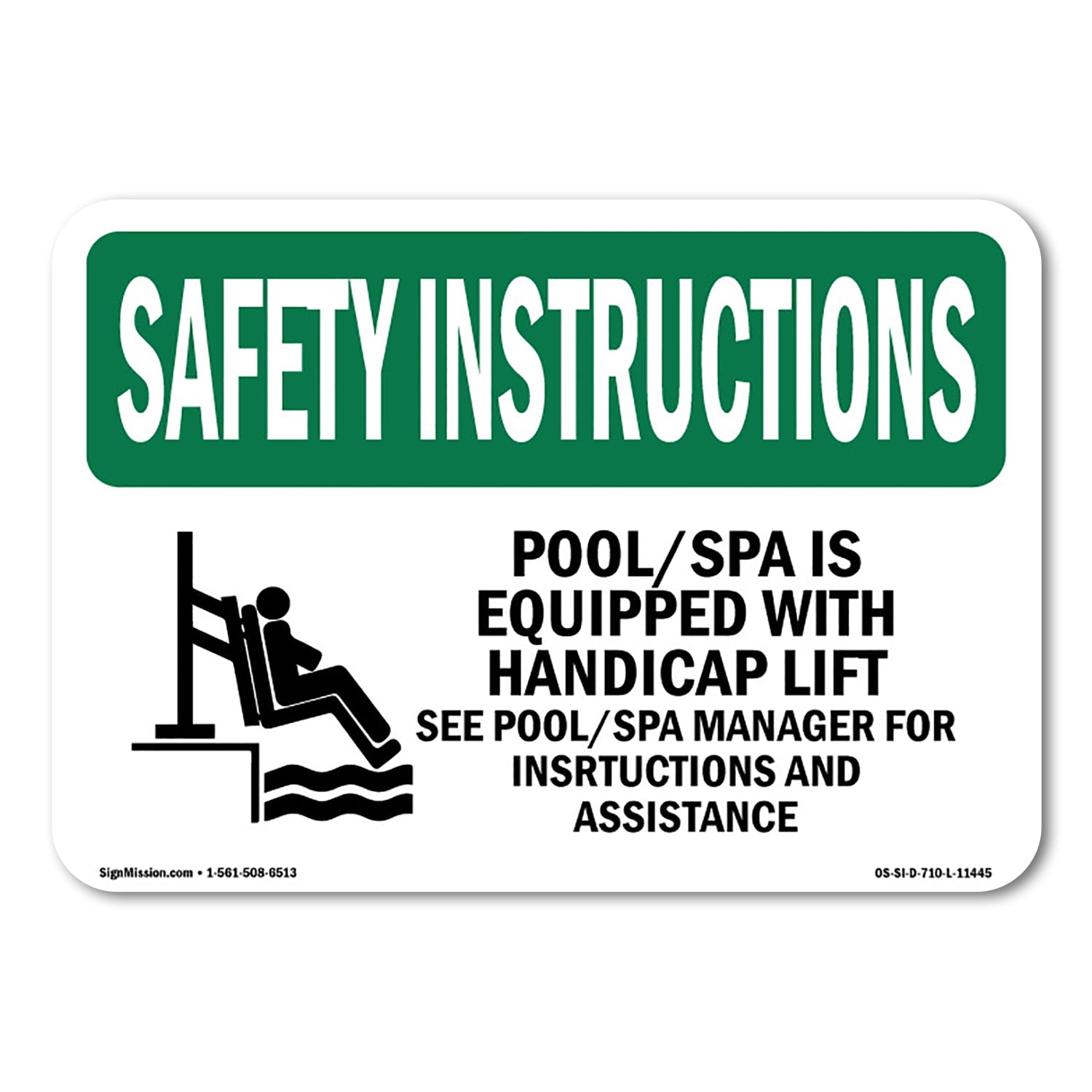 OSHA SAFETY INSTRUCTIONS Sign - Pool Spa Is Equipped With Handicap With ...