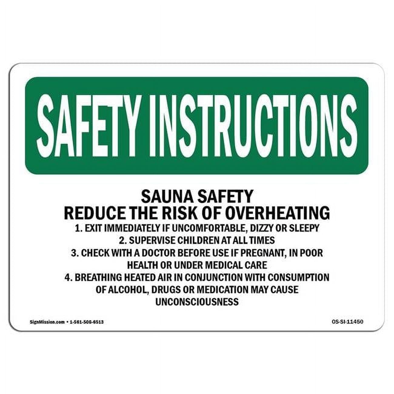 OSHA SAFETY INSTRUCTIONS Sign - Sauna Safety Reduce The Risk Of ...