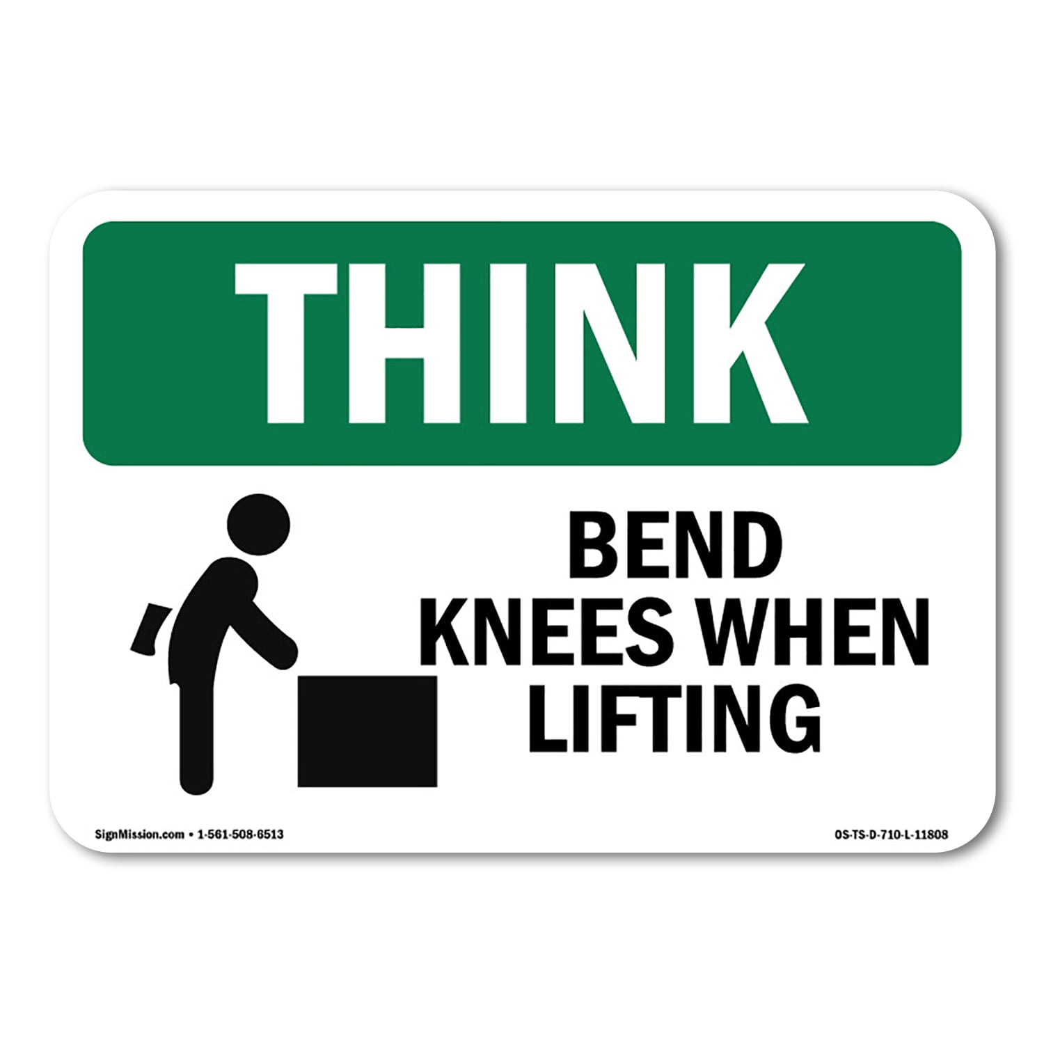 OSHA THINK Sign - Bend Knees When Lifting | Aluminum Sign | Protect ...