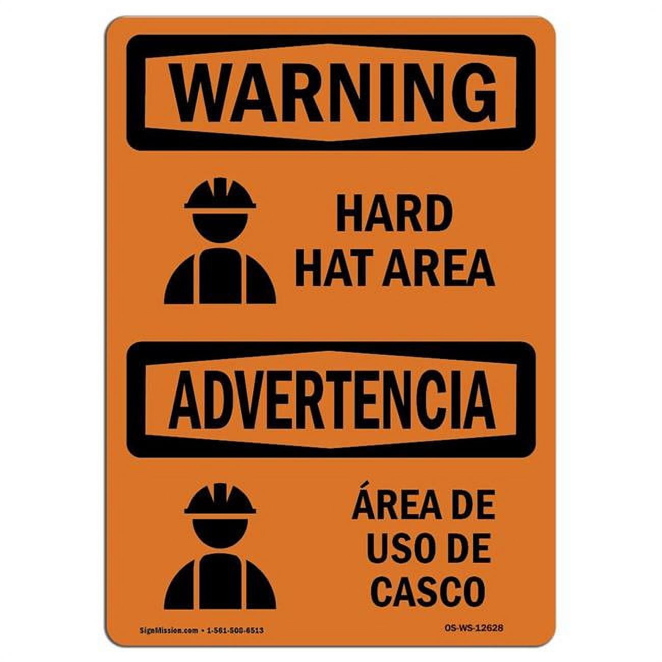 SignMission 10 x 14 in. OSHA Warning Sign - Hard Hat Area Bilingual ...