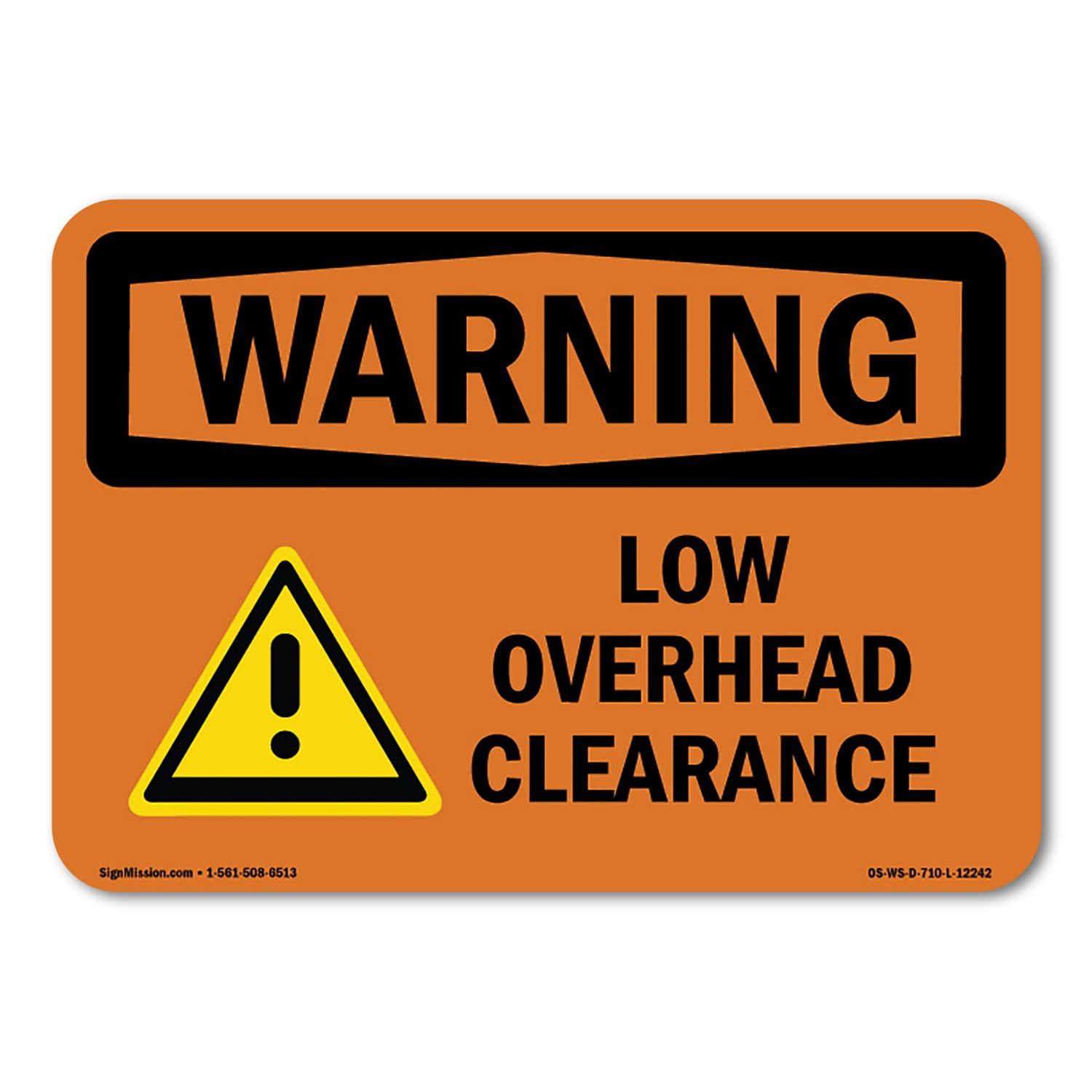 OSHA WARNING Sign - Low Overhead Clearance With Symbol | Aluminum Sign ...