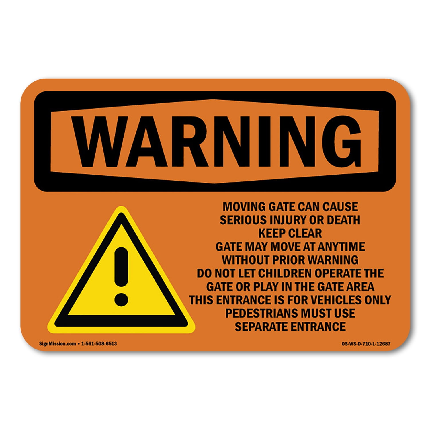 OSHA WARNING Sign - Moving Gate Can Cause Serious Injury | Aluminum ...