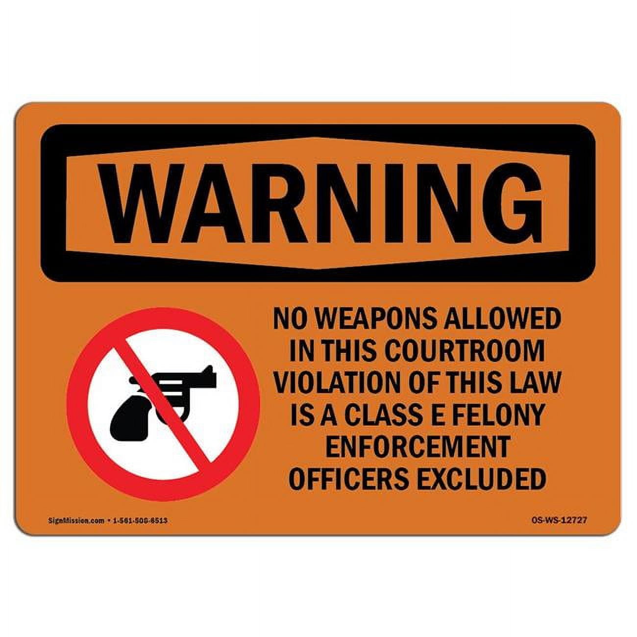 SignMission 10 x 14 in. OSHA Warning Sign - No Weapons Allowed in This ...