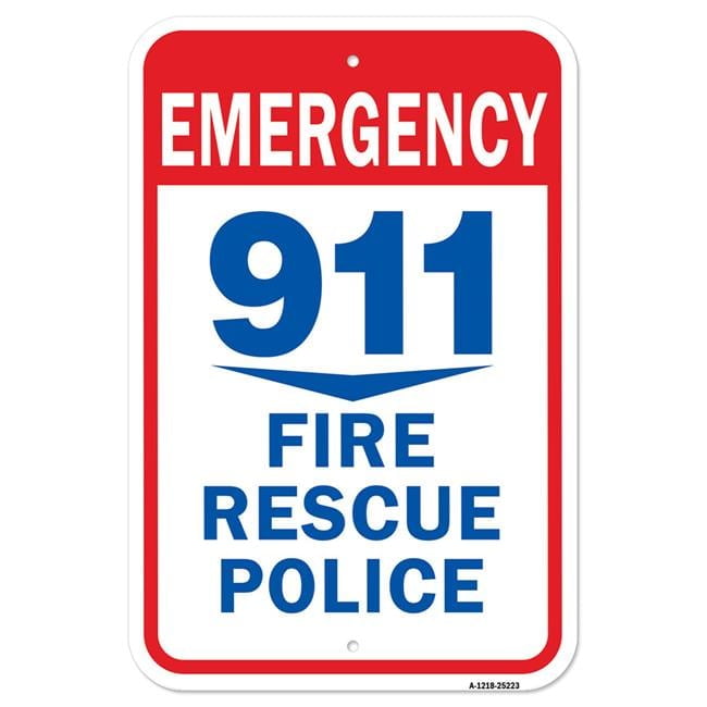 SignMission 12 x 18 in. Aluminum Sign - Emergency 911 Fire Rescue ...