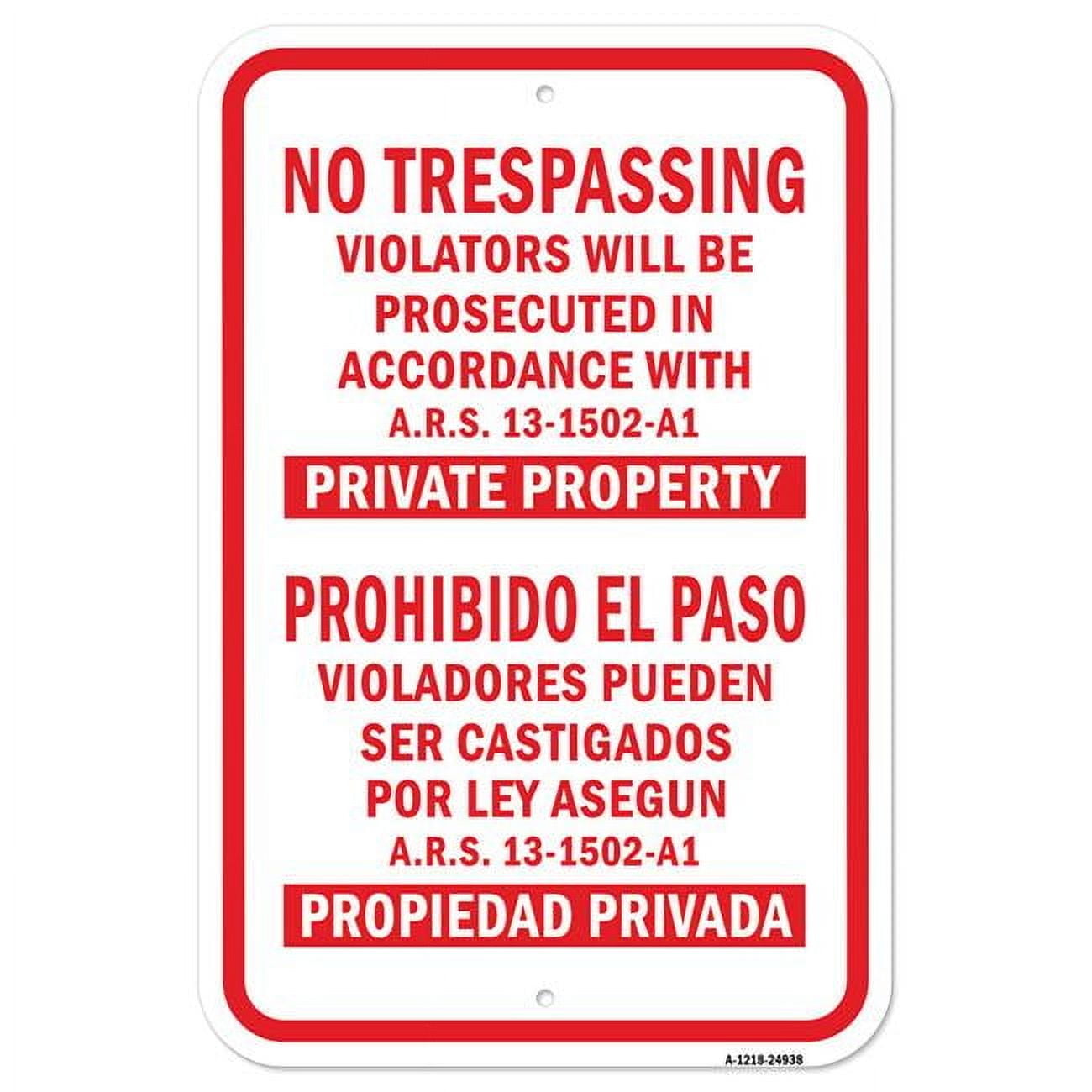 SignMission A-1218-24938 12 x 18 in. Aluminum Sign - No Trespassing ...