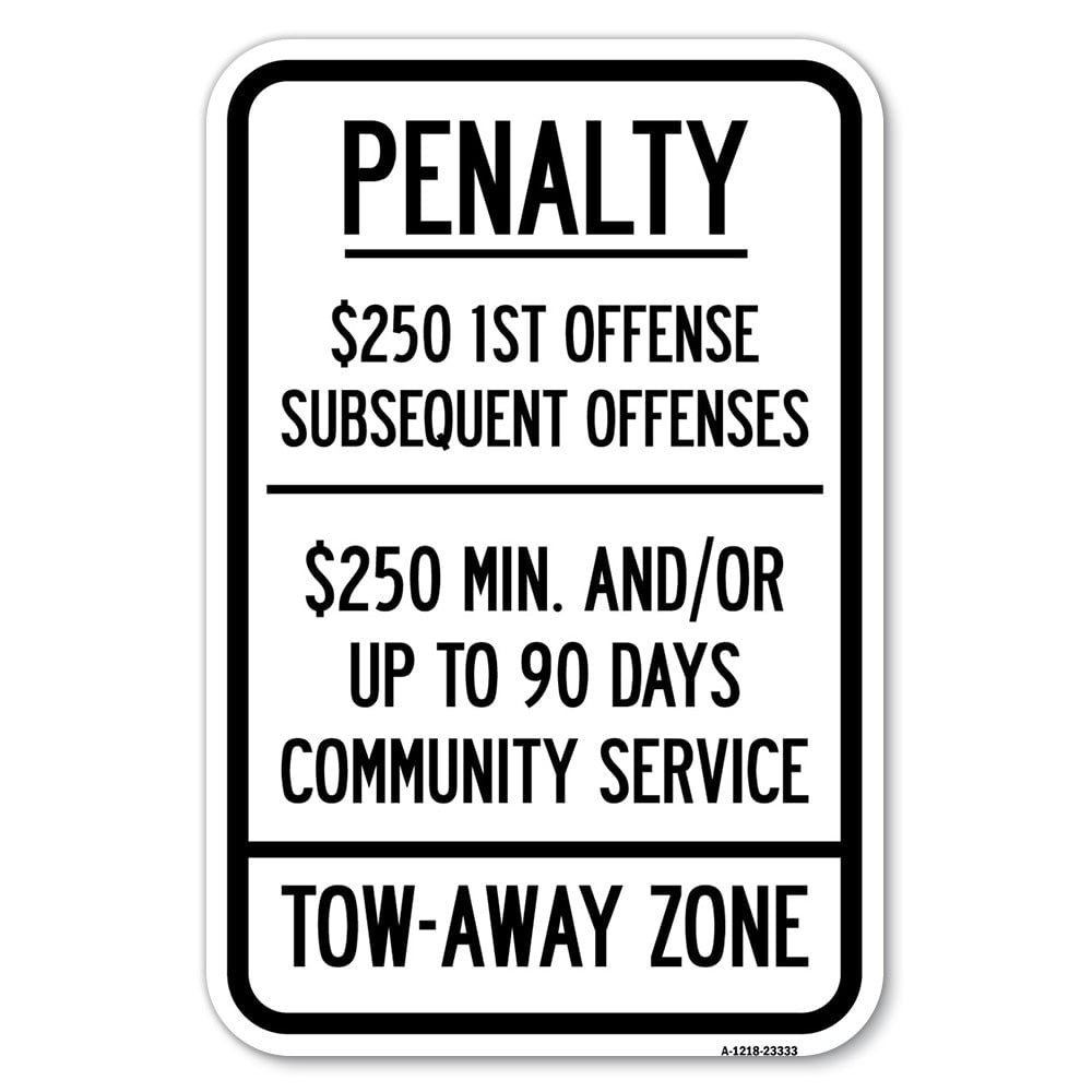 SignMission 12 x 18 in. Aluminum Sign - Penalty Dollar 250 1st Offense ...