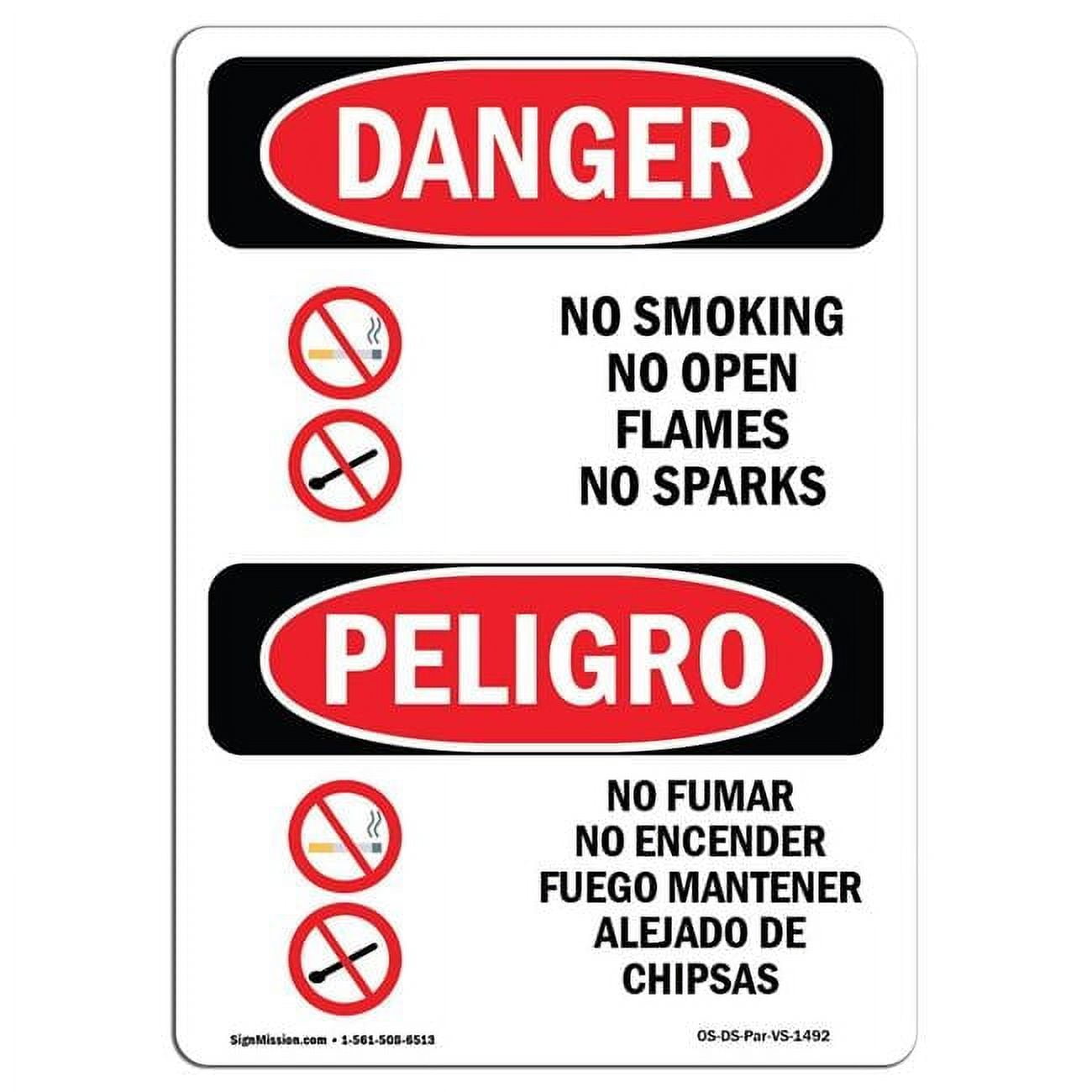 OSHA Danger Sign - No Smoking Open Flames Sparks Bilingual | Aluminum ...