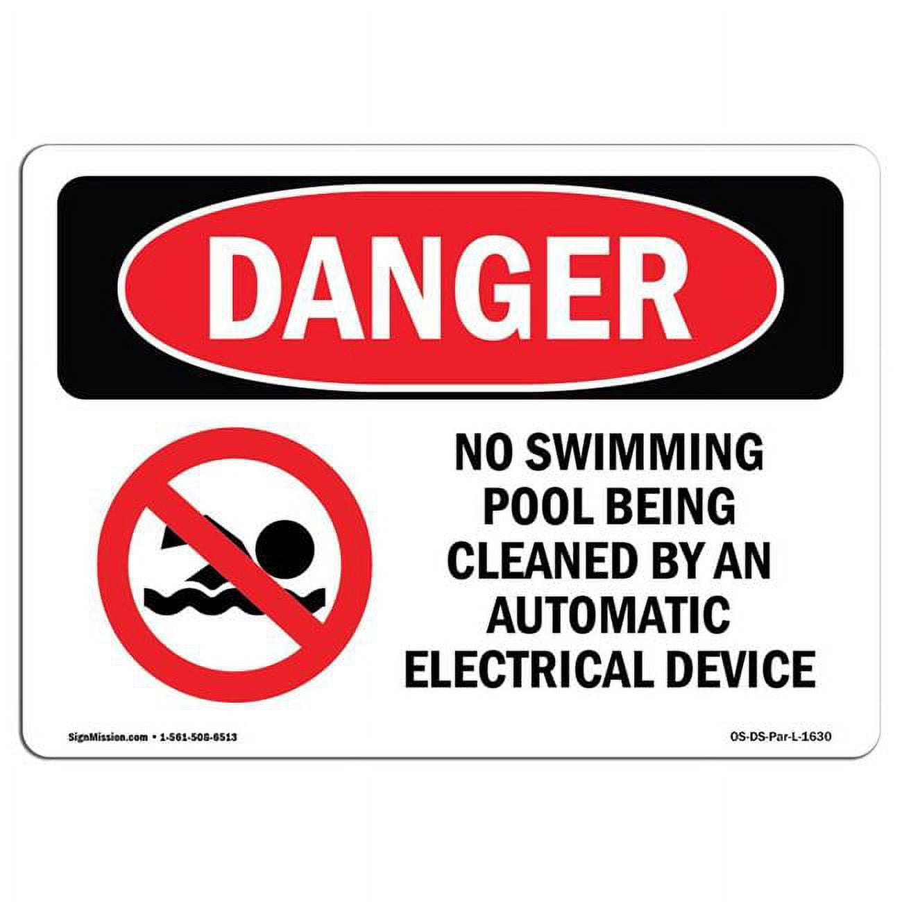 SignMission 12 x 18 in. OSHA Danger Sign - No Swimming Cleaned by ...