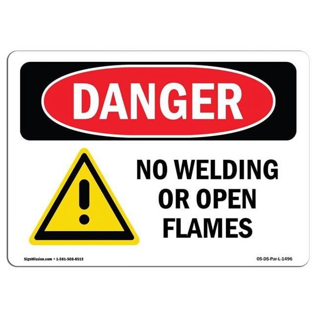 SignMission 12 x 18 in. OSHA Danger Sign - No Welding or Open Flames ...