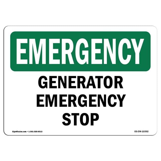 OSHA EMERGENCY Sign - Generator Stop | Aluminum Sign | Protect Your ...