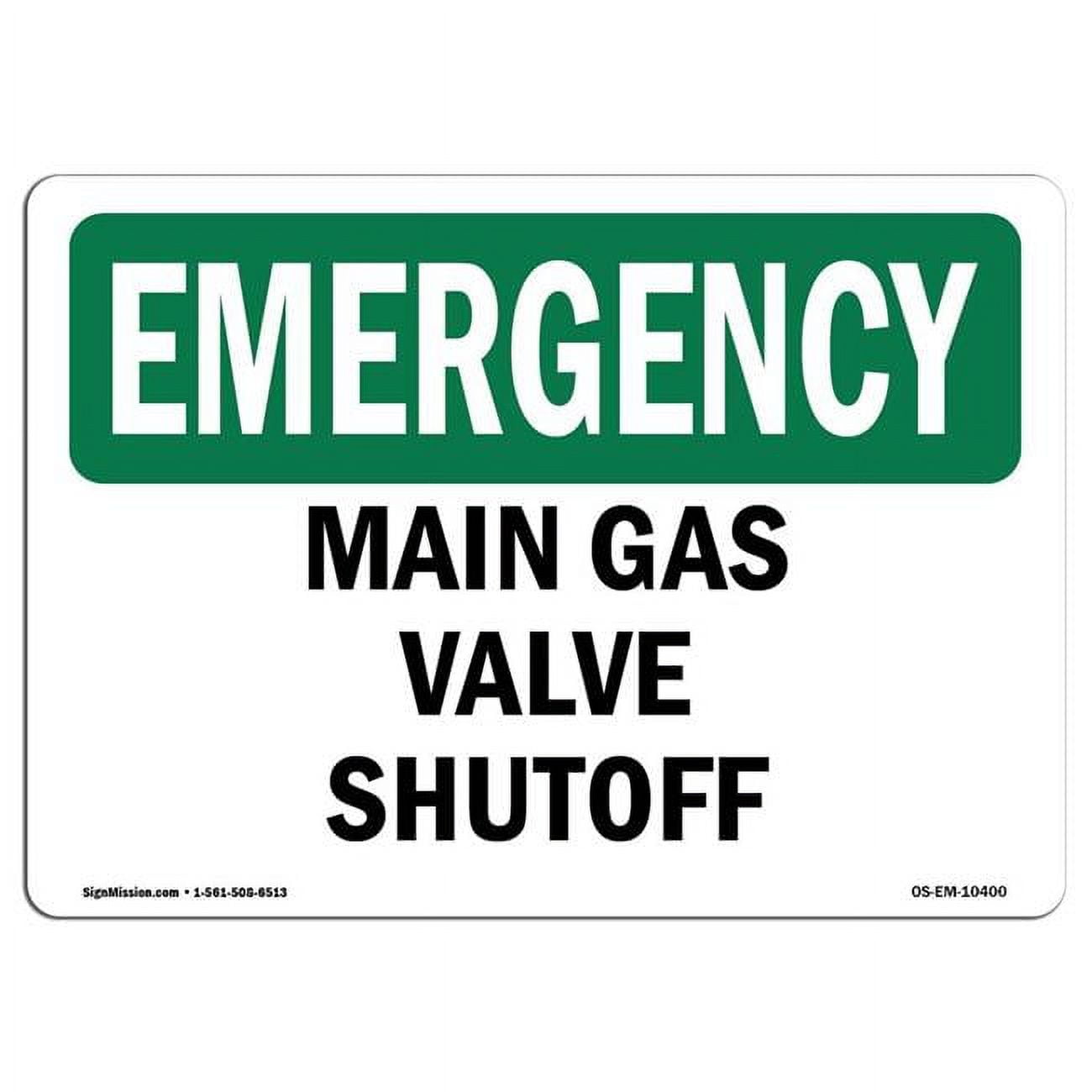 SignMission 12 x 18 in. OSHA Emergency Sign - Main Gas Valve Shutoff ...