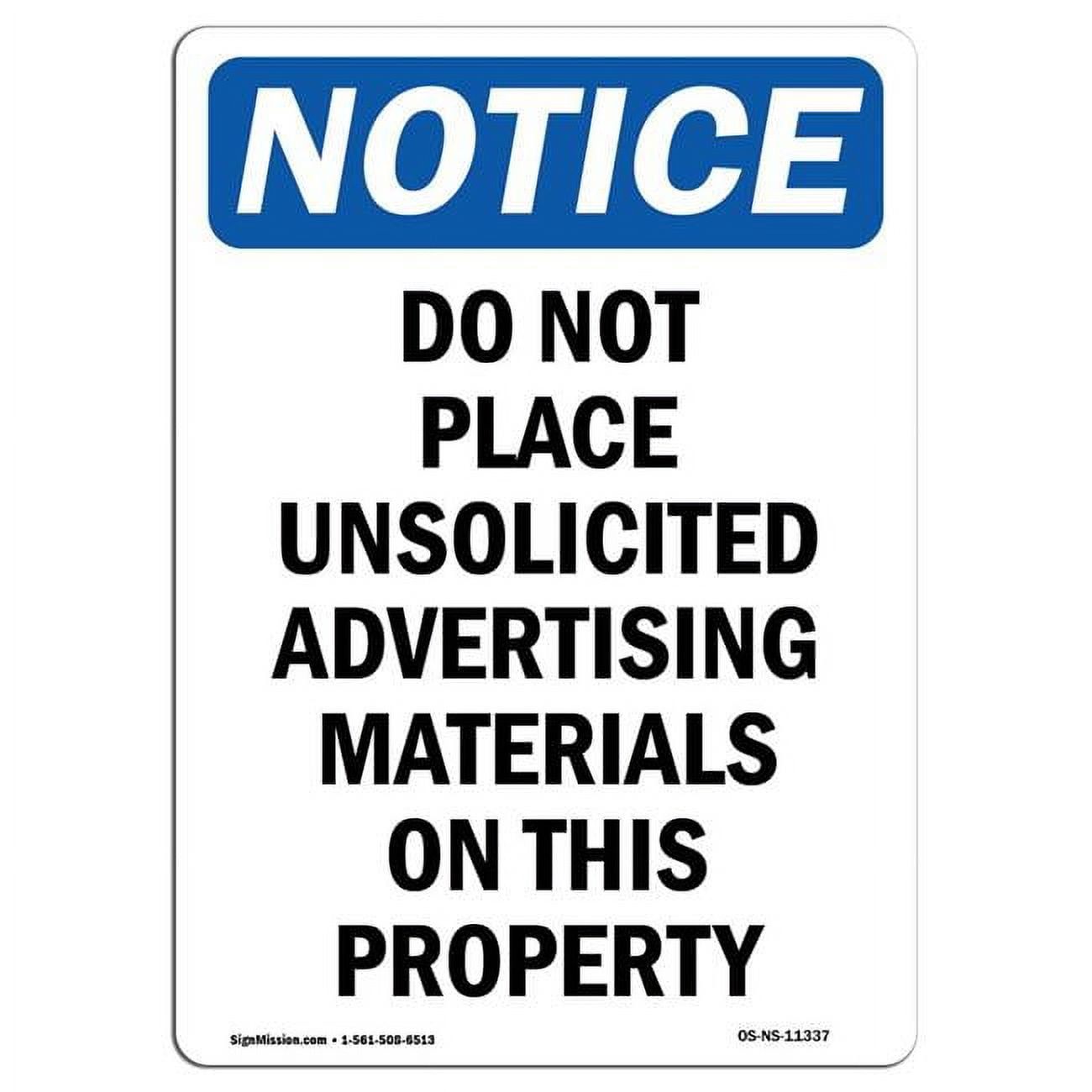 SignMission 12 x 18 in. OSHA Notice Sign - Do Not Place Unsolicited ...
