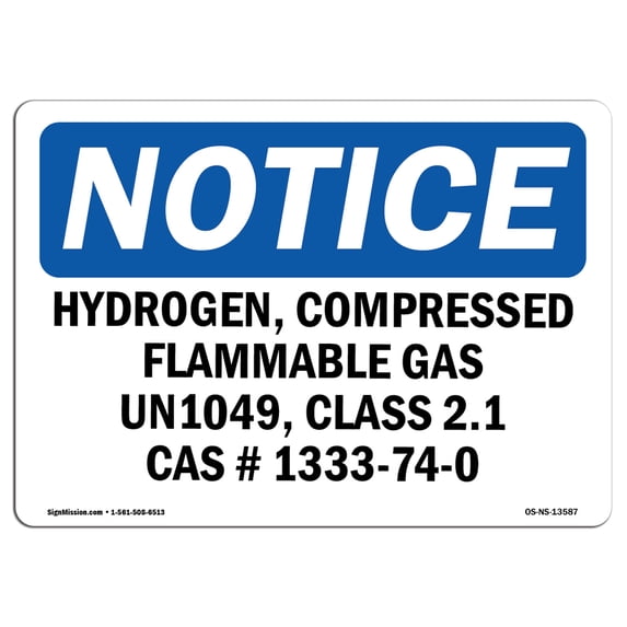 OSHA Notice Sign - Hydrogen Compressed Flammable Gas Un1049 | Aluminum ...