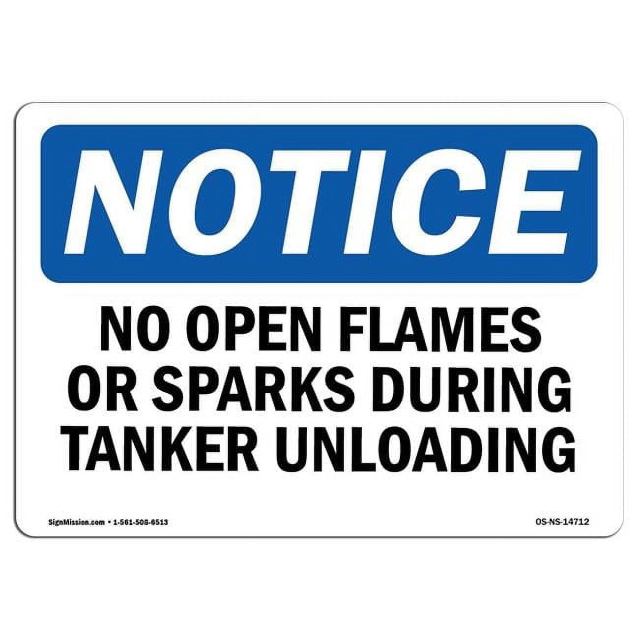 SignMission 12 x 18 in. OSHA Notice Sign - No Open Flames or Sparks ...