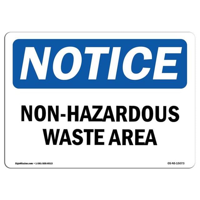 SignMission 12 x 18 in. OSHA Notice Sign - Non-Hazardous Waste Area ...