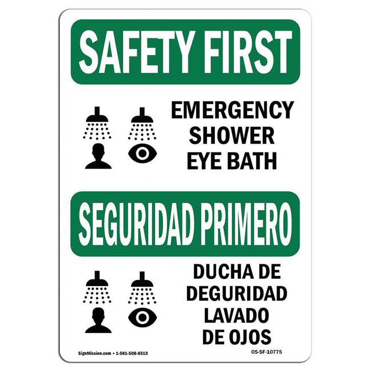 SignMission 12 x 18 in. OSHA Safety First Sign - Emergency Shower Eye ...