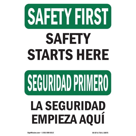OSHA SAFETY FIRST Sign - Safety Starts Here Bilingual | Aluminum Sign ...