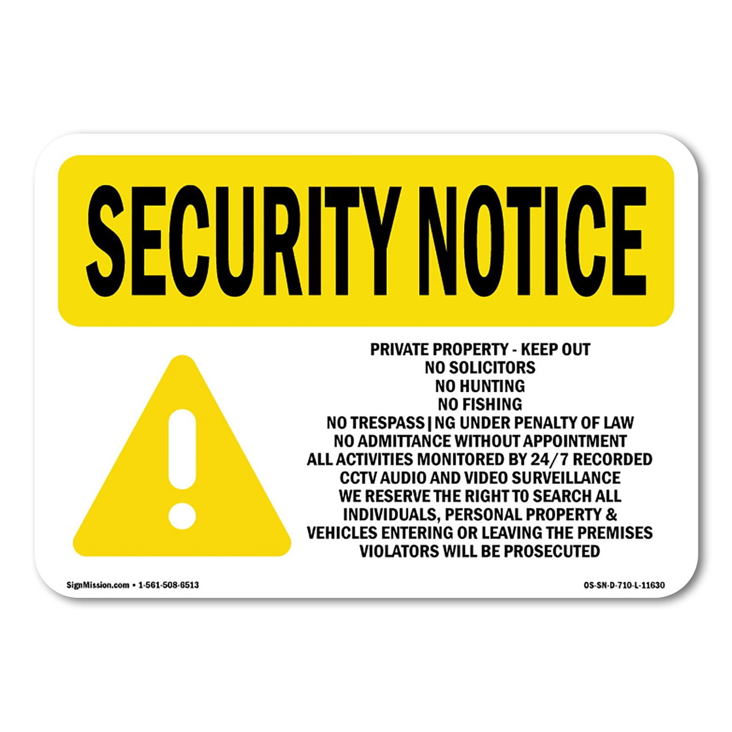 OSHA SECURITY NOTICE Sign - Private Property Keep Out | Aluminum Sign ...
