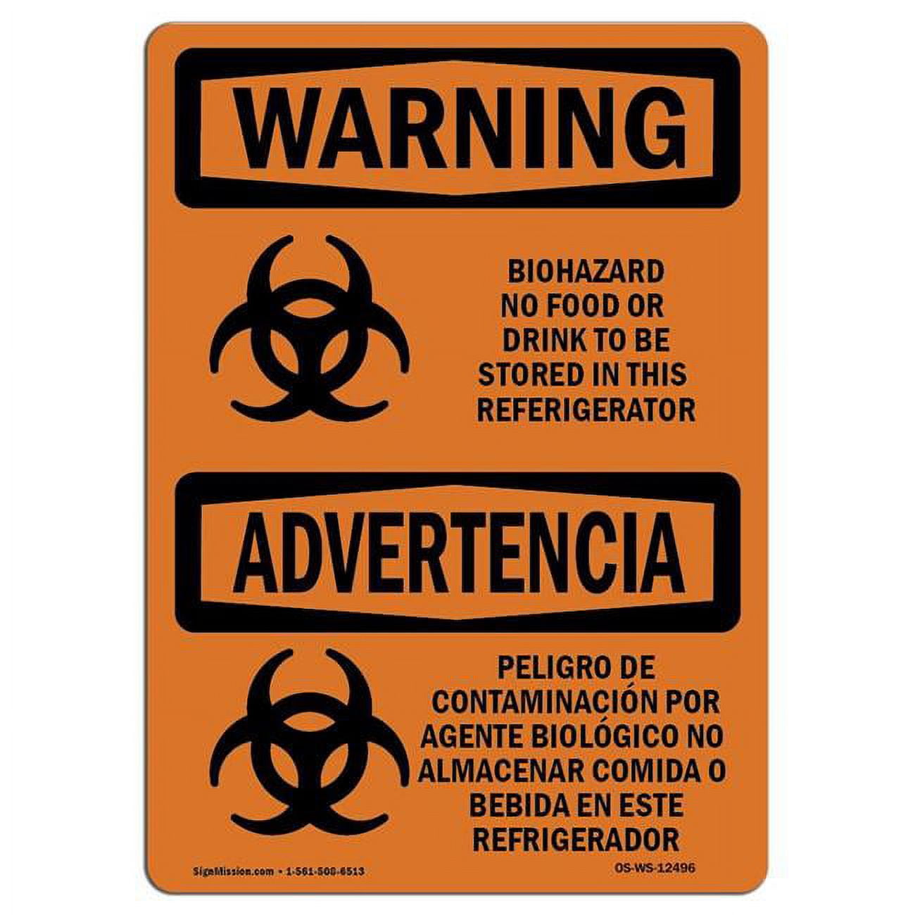 SignMission 12 x 18 in. OSHA Warning Sign - Biohazard No Food or Drink ...