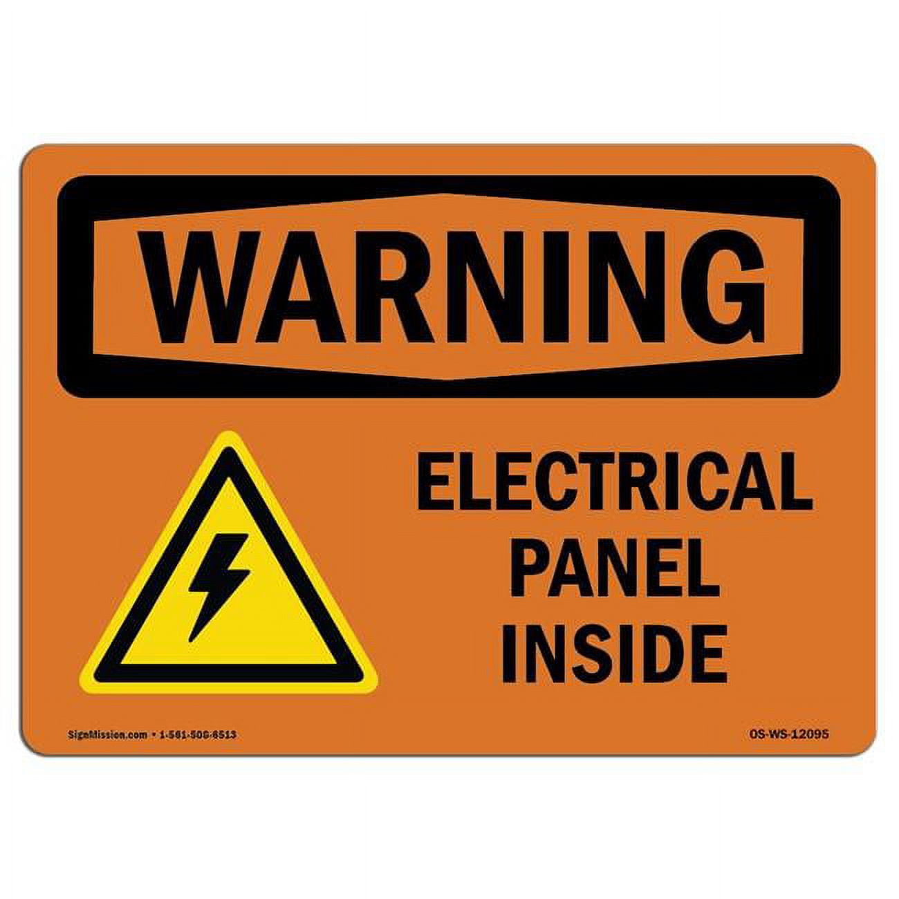 SignMission 12 x 18 in. OSHA Warning Sign - Electrical Panel Inside ...